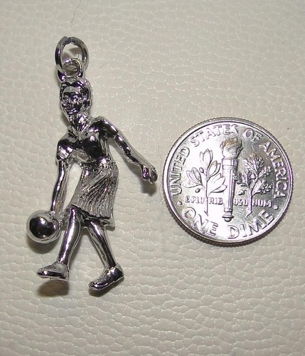 Vintage Sterling Silver Rhodium Detailed FEMALE BOWLER Lady Bowling ...