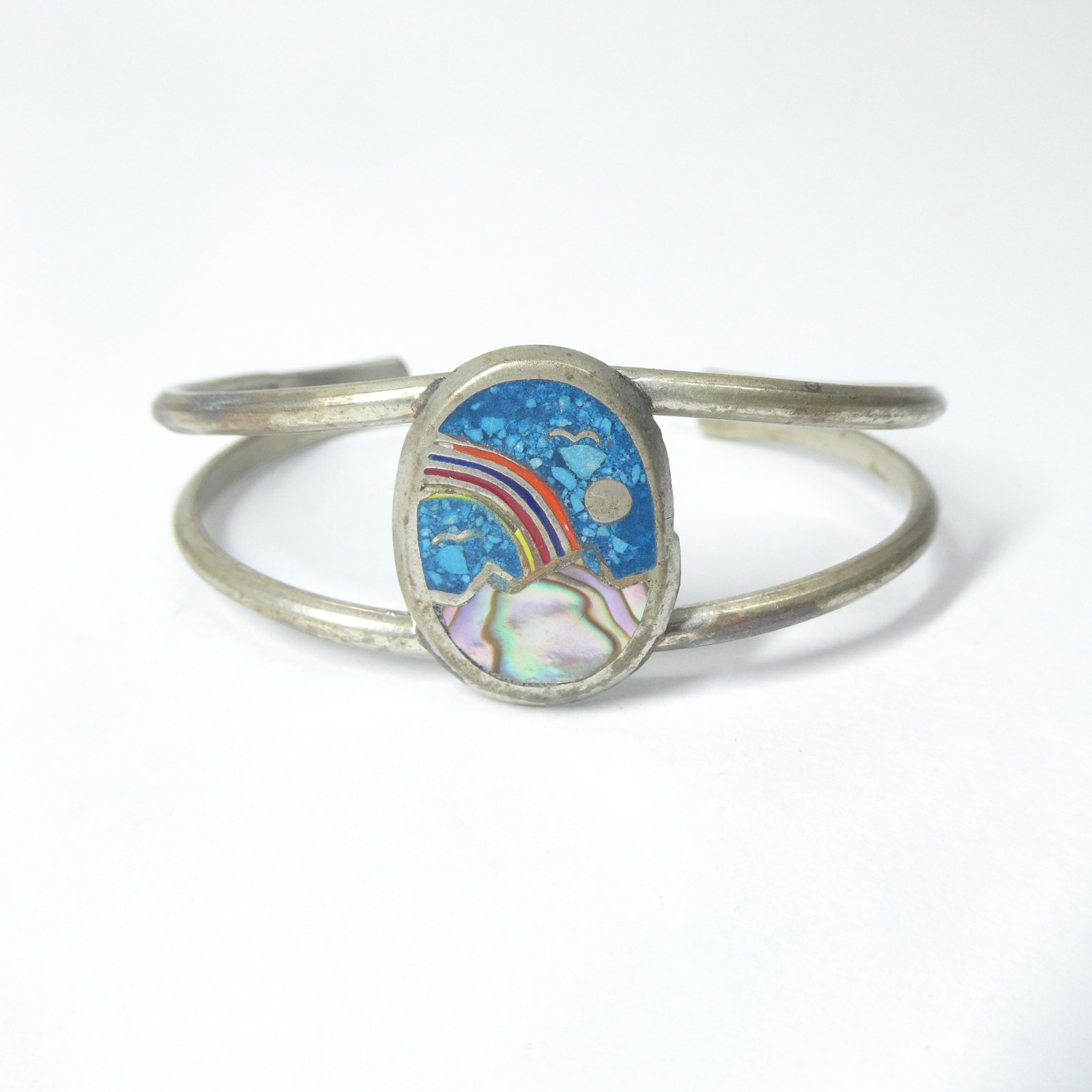 Rainbow Inlaid Mosaic Cuff Bracelet Vintage Silver Mexico | eBay