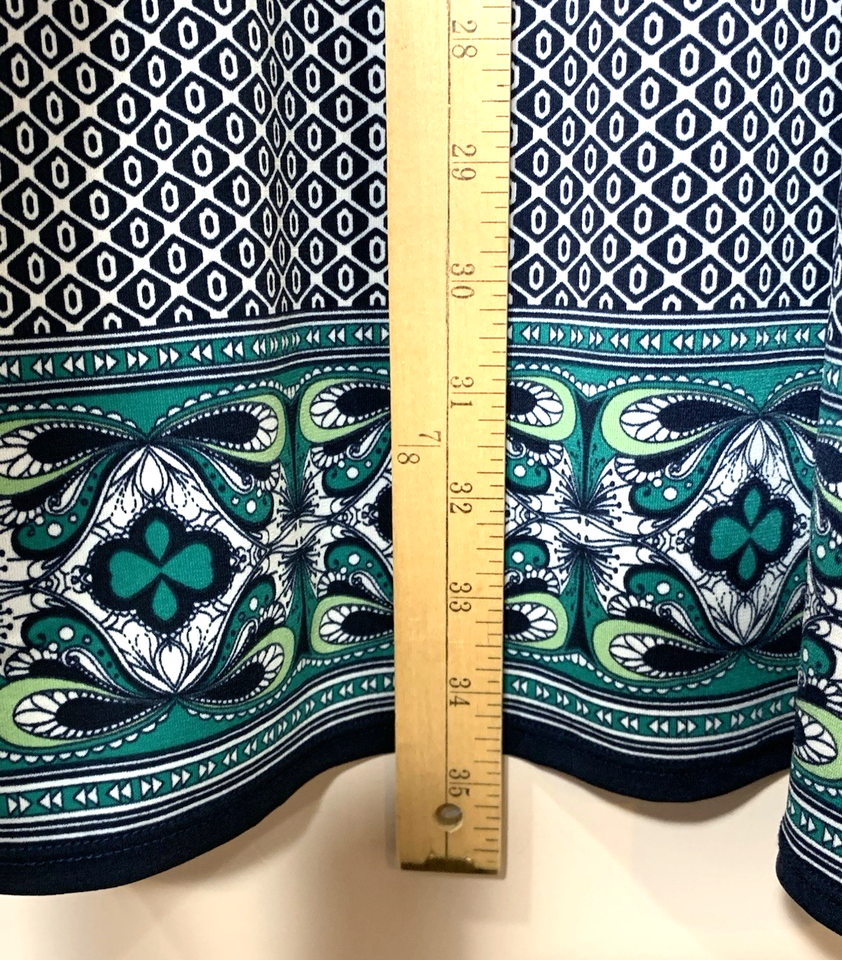 Max Studio Trapeze Dress Small Navy Blue Green Geo Print Pullover ...