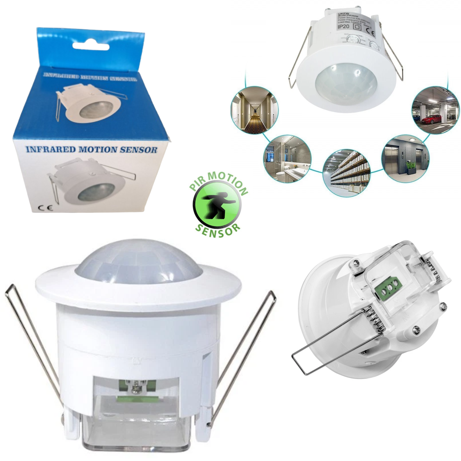 360 Degree Recessed PIR Ceiling Occupancy Motion Sensor Detector Light ...