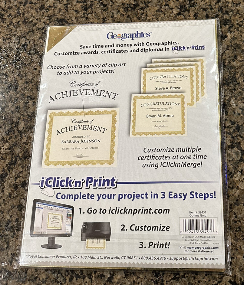 Geographics Paper Parchment Certificates 8 1/2" x 11" Optima Gold ...