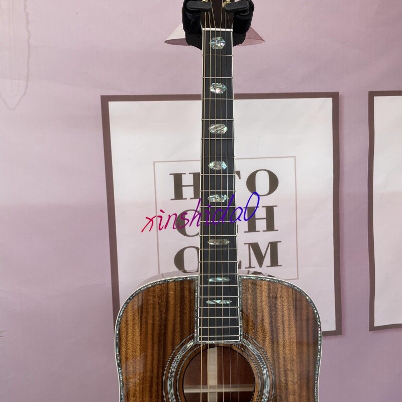Handmade Full Koa Brown Acoustic Guitar Shell Inlay Bone Nut Factory ...