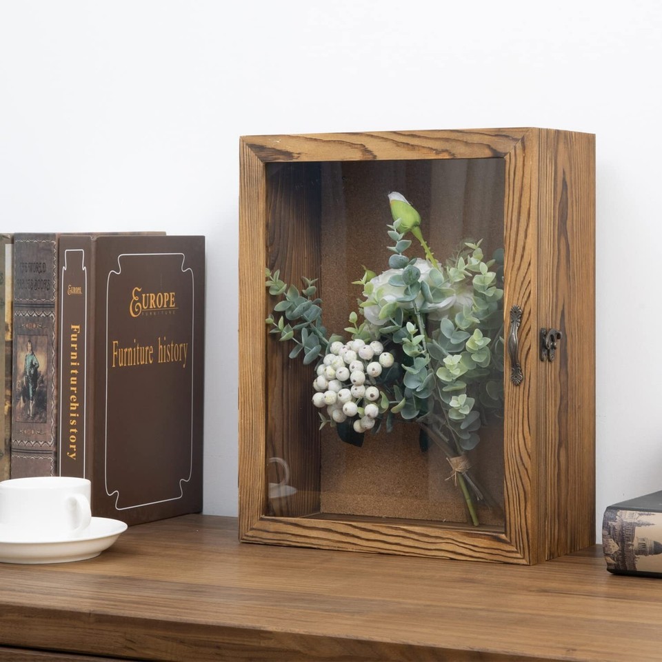 Rustic Burnt Wood Shadow Box w/ Cork Board Backing - Wall Mounted ...