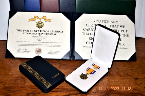 Honorable Service Medal and Certificate in Case with Certificate Folder ...