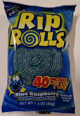 Rip Rolls Blue Raspberry 40 inch Sour Belt Candy 8 Count Free Shipping ...