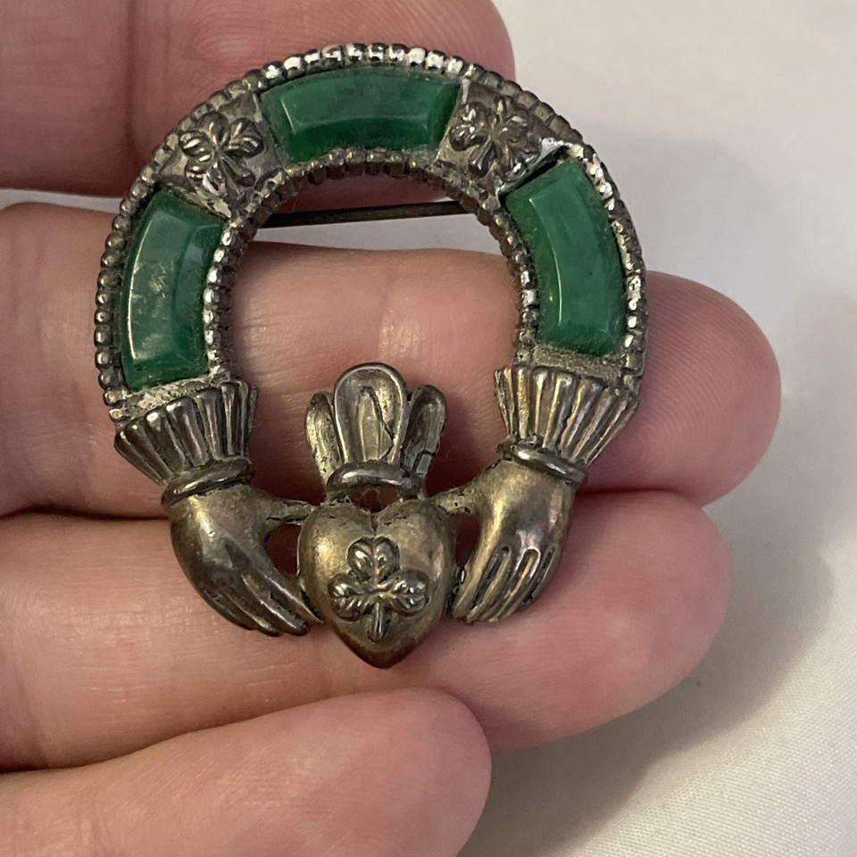Vintage Sol'd'or Soloor Signed Brooch Green Irish Celtic Horse Shoe ...