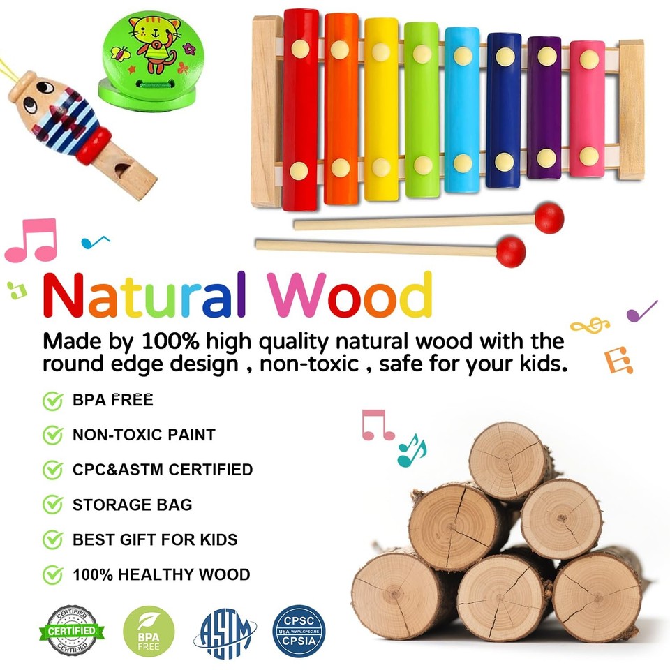 Musical Instruments Set, 20 Pcs Wooden Percussion Instruments for Baby ...