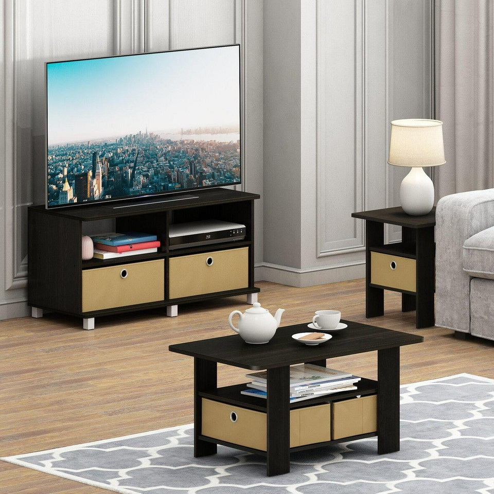 Contemporary Coffee Table Open Center Shelf And Two Lower Bins For ...