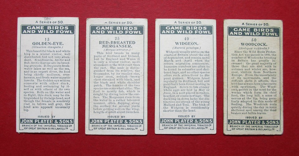 PLAYER FOUR VINTAGE 1927 CIGARETTE CARDS GAME BIRDS & WILD FOWL 13-25 ...