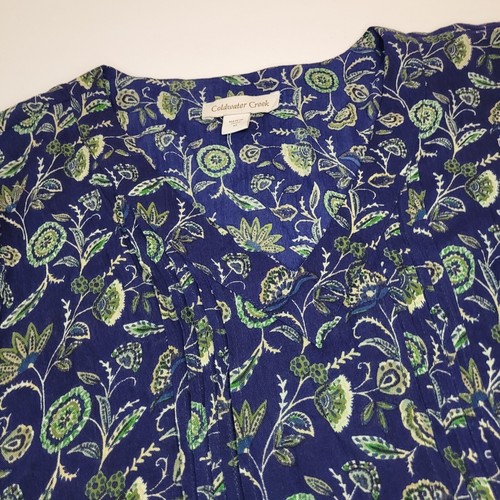 Coldwater Creek Blouse Top Plus Size M Floral V Neck Pleats Tulip Cap