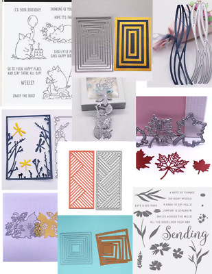 Scrapbooking Card Cutting Dies Lot 10 Dies Stamps Cat Birthday Leaves ...