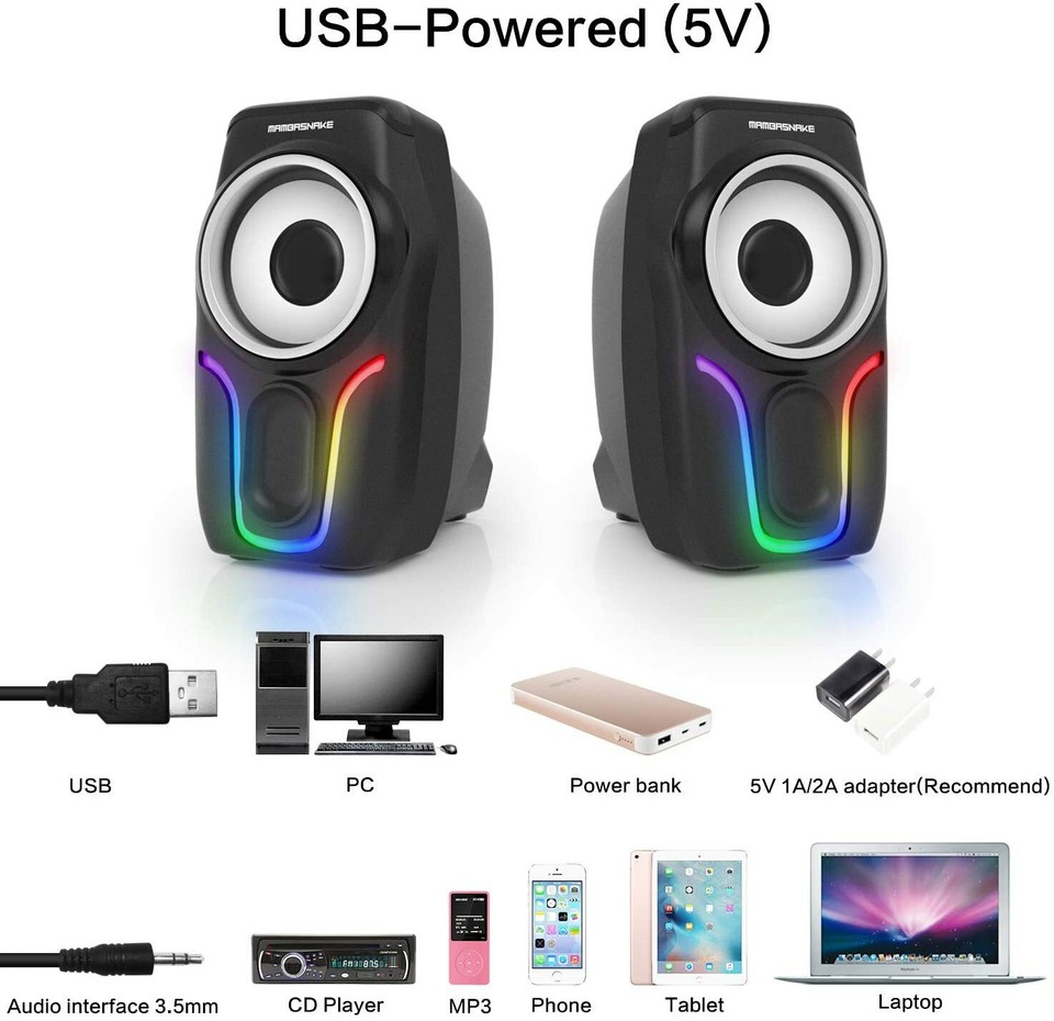 Gaming Speakers PC Surround Sound System Loud Deep Bass USB Desktop ...