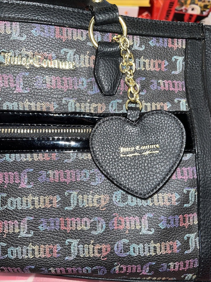 Juicy Couture black leather bag with rainbow print and lnslde print | eBay