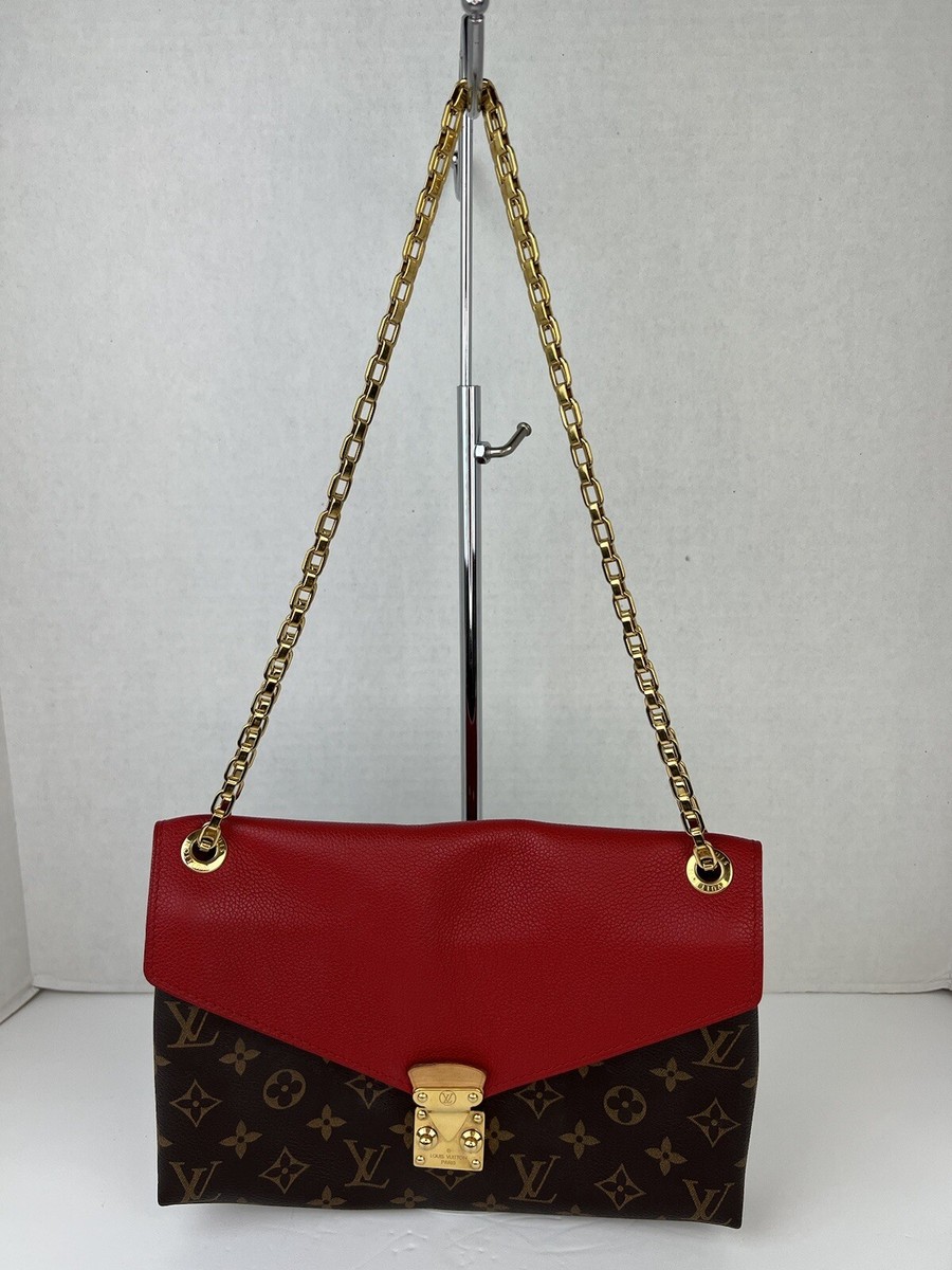 Louis Vuitton LV Monogram Canvas Red Leather Pallas Chain Louis Vuitton LV Monogram Canvas Red Leather Pallas Chain
