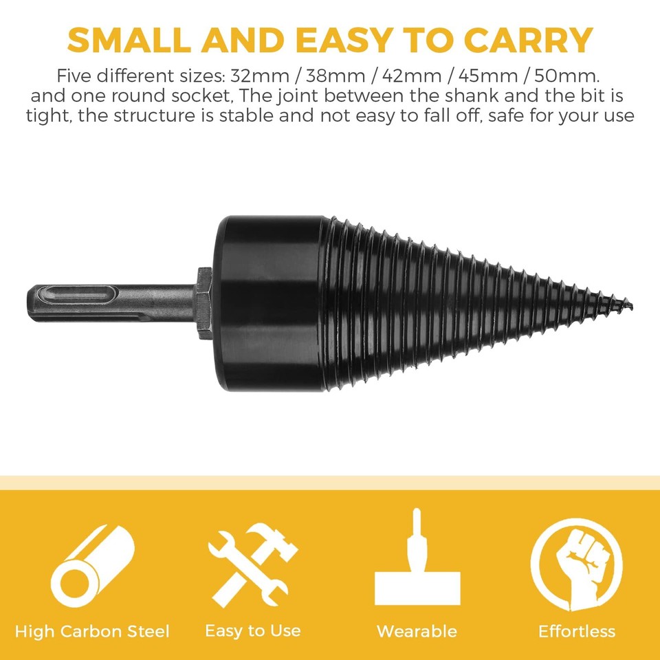50mm Firewood Drill Bit Wood Cone Hex Shank Wood Log Splitter Screw ...