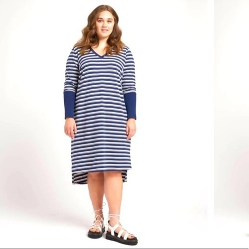 Universal Standard Rhine V Neck Color Block Cuff Dress Blue White ...