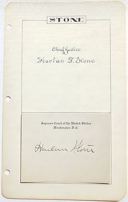 Chief Justice Harlan F. Stone Autograph Served 1941 - 1946 Supreme ...