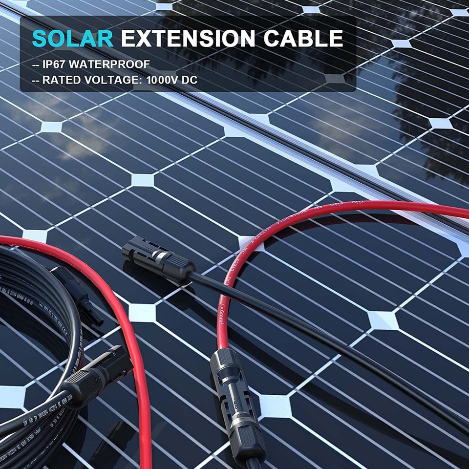 NEW Solar Panel Extension Cable 6mm2 Wire Black+Red 10 AWG Connector ...