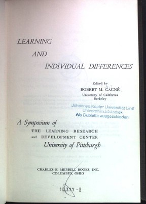 Learning and Individual Differences. Gagne, robert M.: | eBay.de