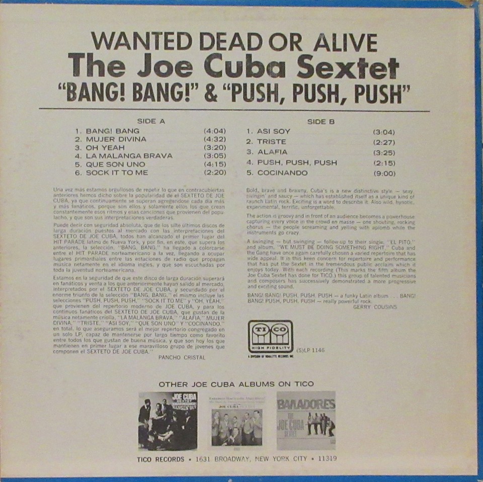 JOE CUBA SEXTETTE WANTED DEAD OR ALIVE ORIGINAL MONO BOOGALOO VINYL ...