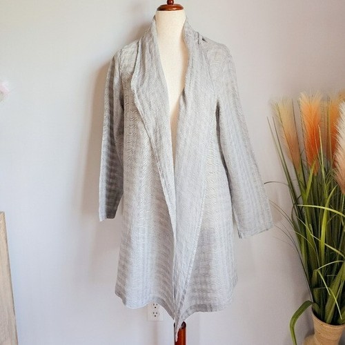 FLAX, Taupe Crosshatch Linen Draped Open Front Cardigan Topper, Size ...