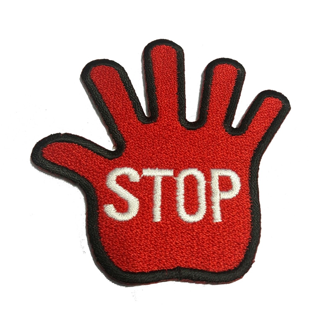 Red Hand Stop Symbol Iron On Embroidered Applique Patch w/ Red & White ...