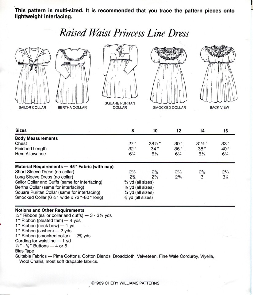Raised Waist Princess Line Dress ©1989 Chery Williams Heirloom Pattern ...
