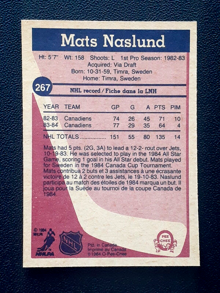 MATS NASLUND 1984-85 O-PEE-CHEE 84-85 NO 267 NRMINT+ 59949 | eBay