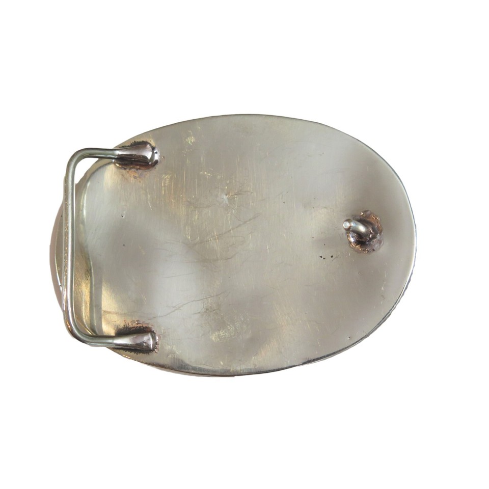 Oval Belt Buckle|Inlaid Stone|Turquoise|Coral|Lapis|German Silver| 3 3/ ...