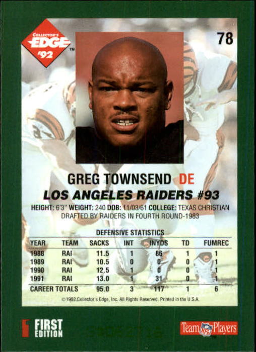 1992 Collector's Edge Football Card #78 Greg Townsend | eBay