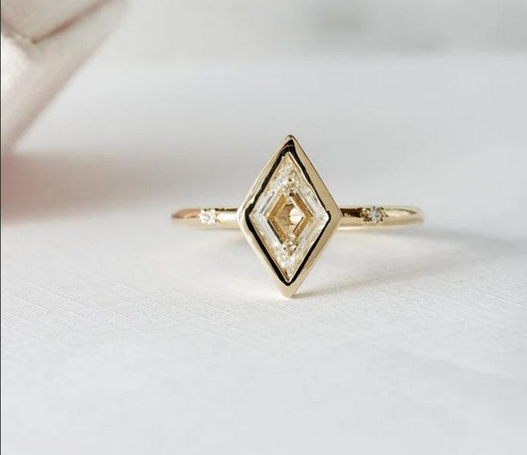 2 CT White Lozenge Cut Solitaire Bezel Moissanite Wedding Ring 14K Rose ...