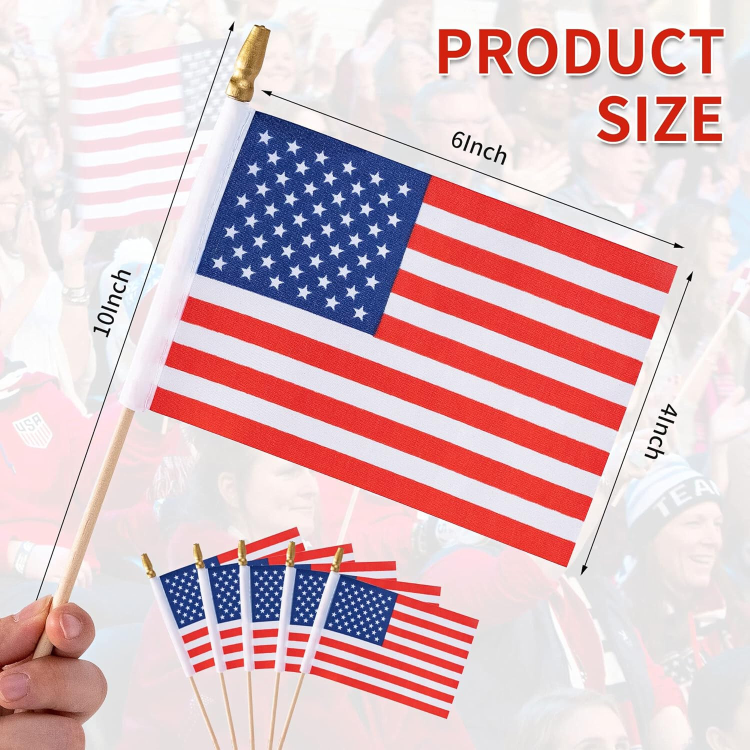 TBC 50 Pcs 4x6 in American Wooden Stick Flags Handheld USA Flag Veteran ...