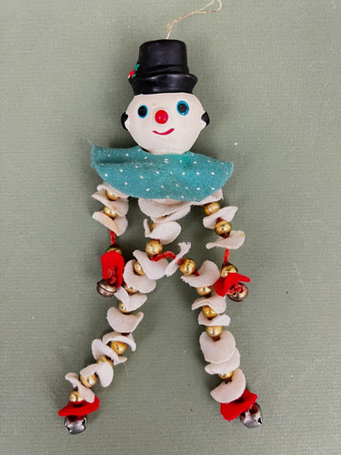 VTG Japan Rubber Face Glass Beads Bells Frosty Snowman Knee Hugger ...