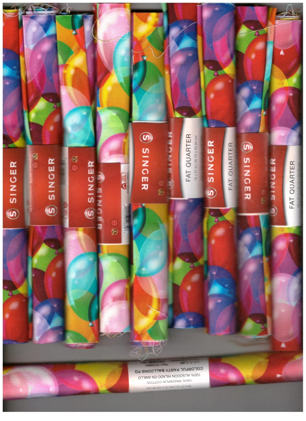 Singer Lot Of 10 Rolls Fat Quarters COLORFUL PARTY BALLOONS SF26024 ...