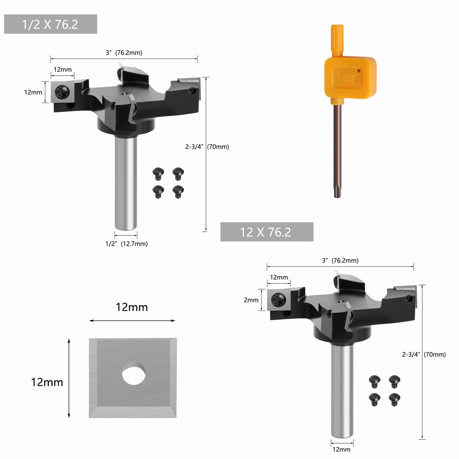 CNC Spoilboard Surfacing Router Bit 1/2" Shank Carbide Insert Cutter ...