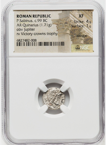 Roman Republic P. Sabinus 99 BC Silver Quinarius NGC XF Jupiter ...