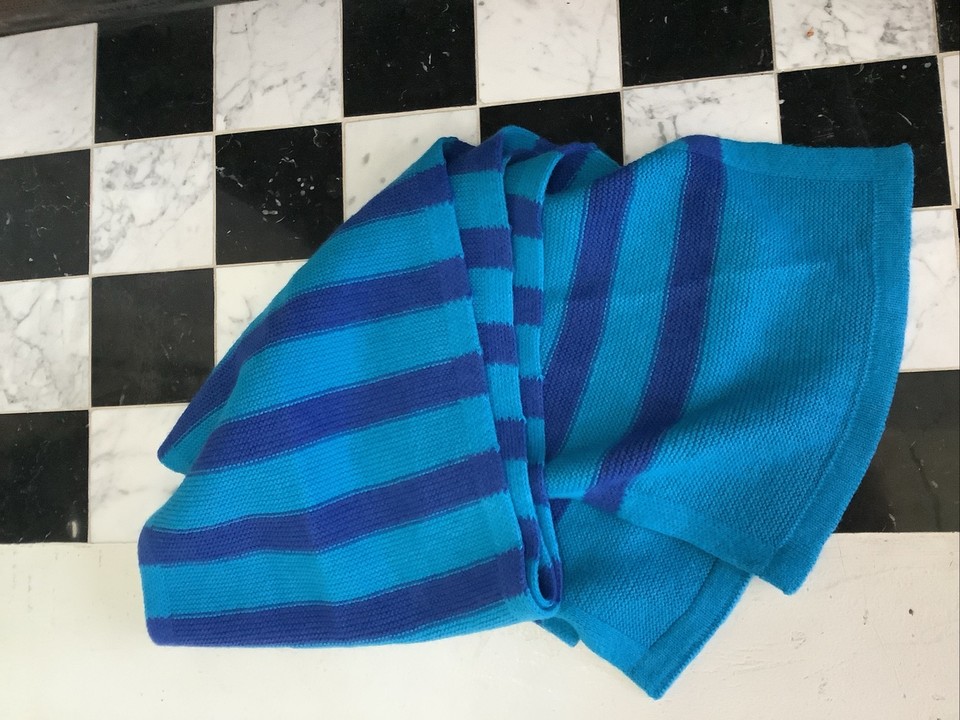 J Crew LONG Scarf Aqua and Royal Blue Striped Wool Blend 94”x12” NWOT ...