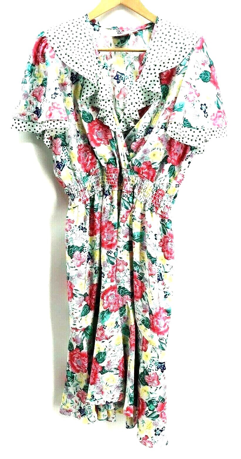 Vintage Susan Tudor Dress Floral Polka Dot Tulip Hem … - Gem