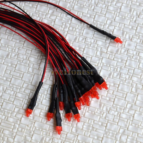 10 pcs prewired 2mm Red LEDs pre-wired 1k resistors for 12V to 18V DC ...