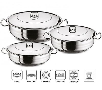 GASTRO Shallow Casserole Dish Skillet Saute Pan with Lid Pot Stainless ...