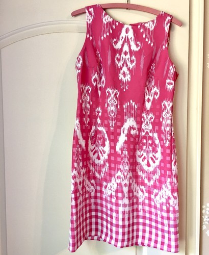 Pink And White Gingham Check Ikat Pattern AGB Shift D… - Gem