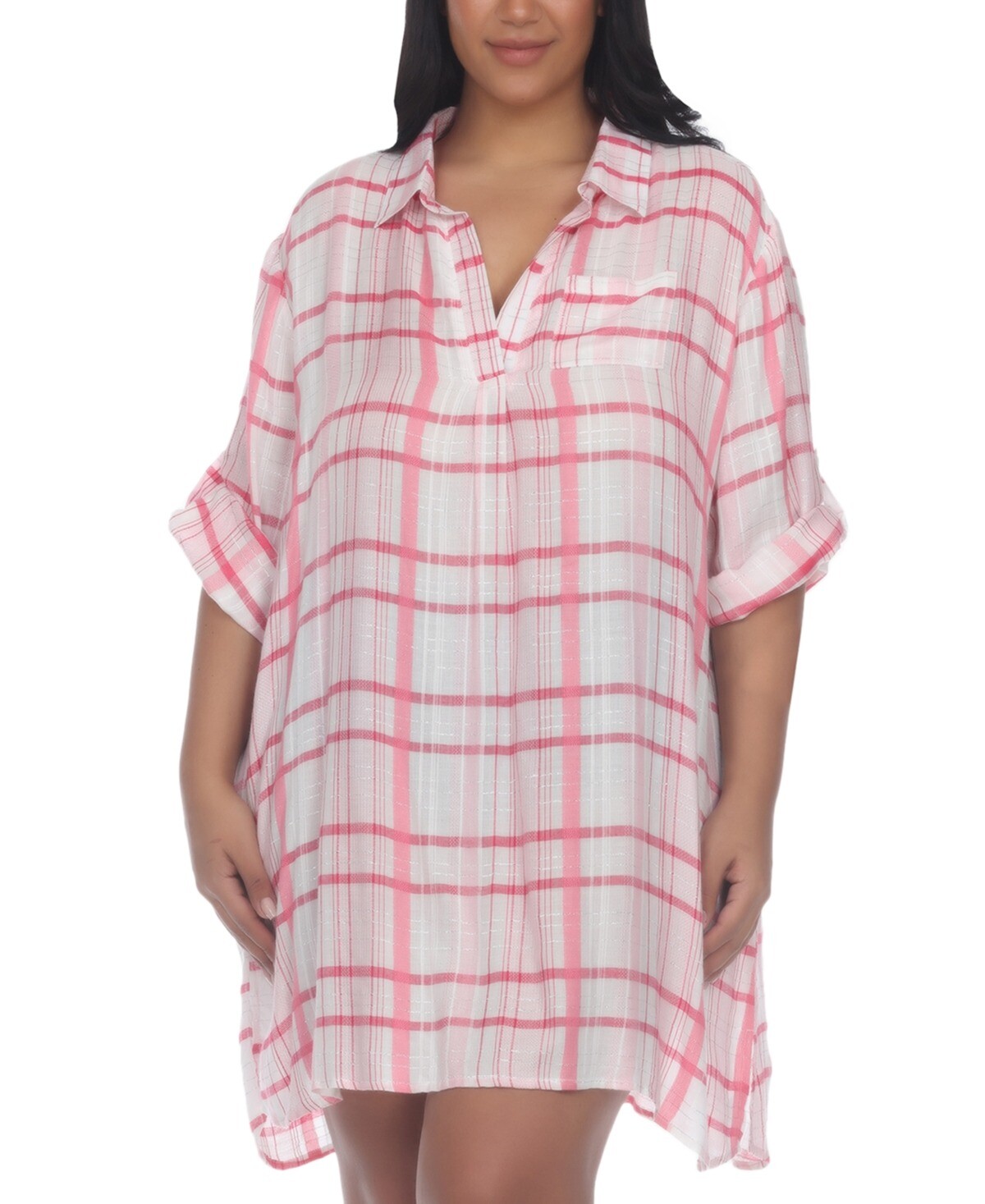 Raviya PINK Plus Size Printed Tunic Shirt Cover-up, US 1X | eBay