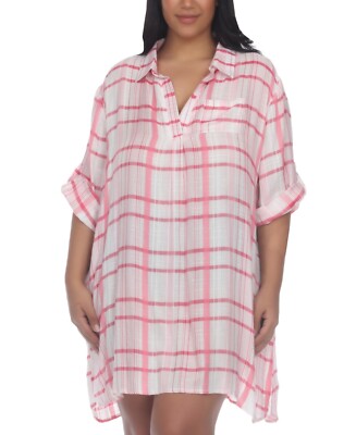 Raviya PINK Plus Size Printed Tunic Shirt Cover-up, US 1X | eBay