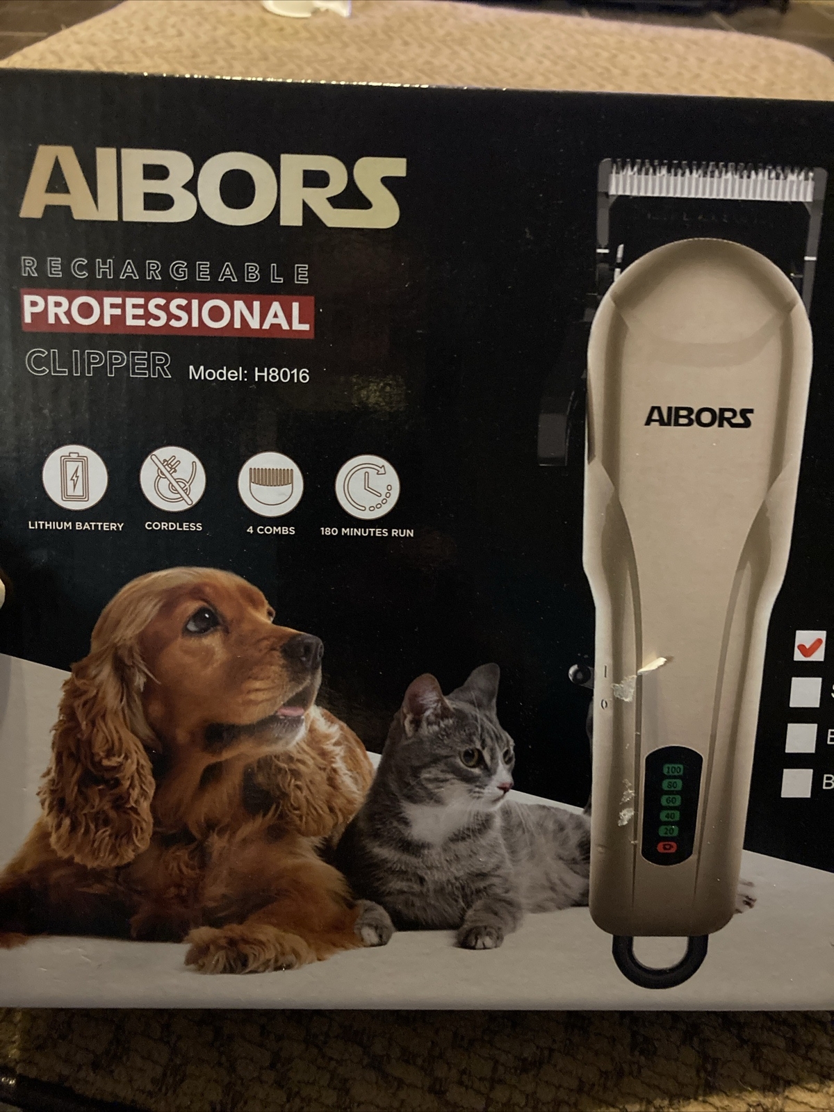 AIBORS Dog Grooming Clippers kit Wireless Rechargeable Gold Stainless ...