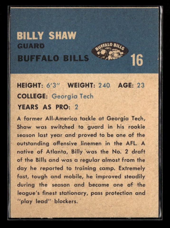 1962 Fleer #16 Billy Shaw EX/NM Set Break! RC | eBay