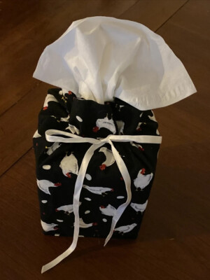 HANDMADE Fabric Square Tissue Box Cover - White Chickens on Black ...