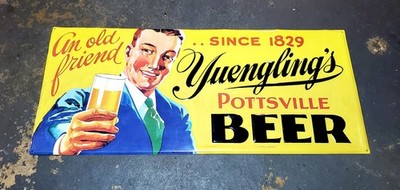 Vintage Yuengling Beer Sign Large Embossed Metal Tin Tacker 39" X 17 ...