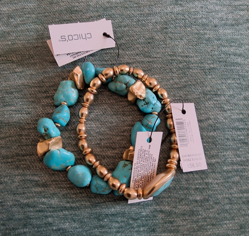 Chico's 2 Bracelets Set Turquoise & Stone Hero Turquoise Stretch ...
