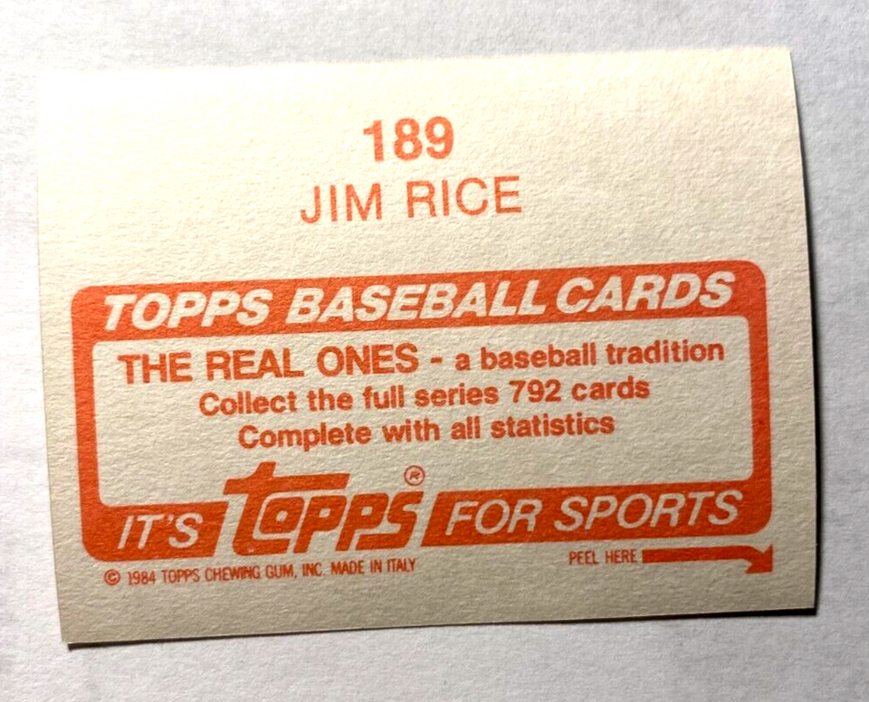 1984 TOPPS JIM RICE FOIL STICKER BASEBALL CARD #189 | eBay