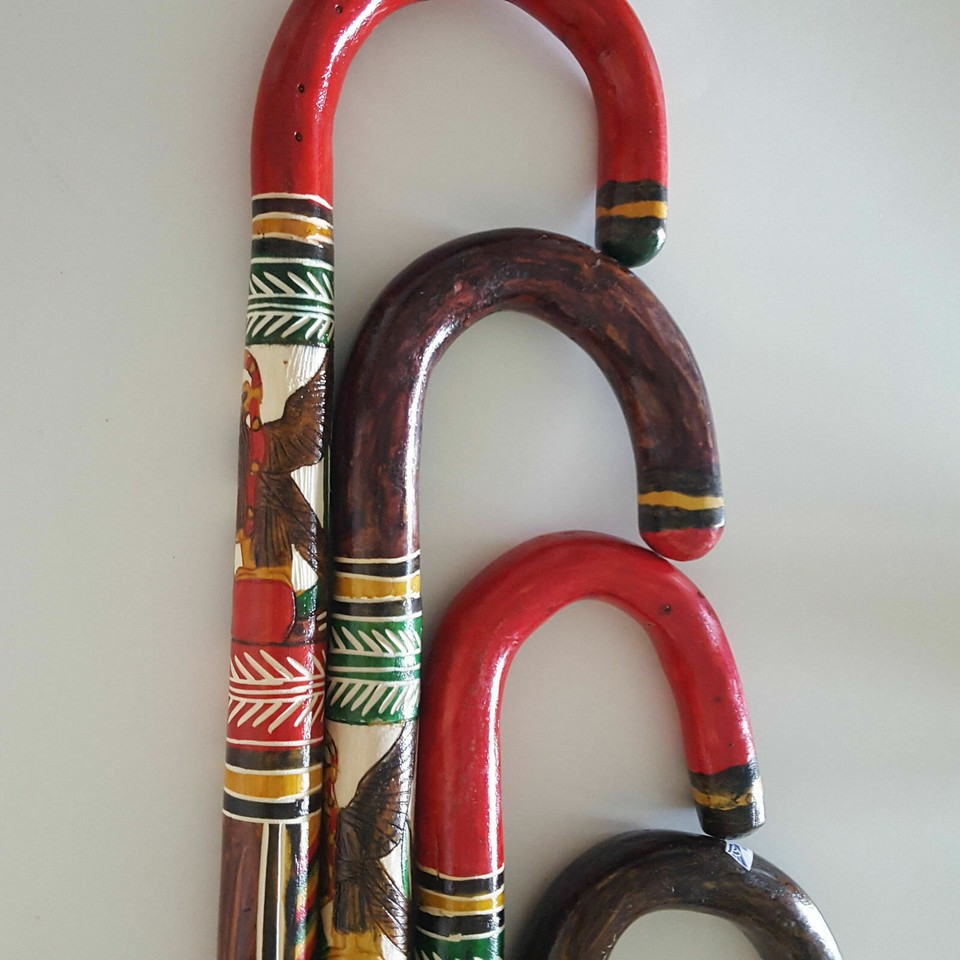Hand Carved Wooden Cane Walking Stick Mexican Aztec Hand Painted Made ...